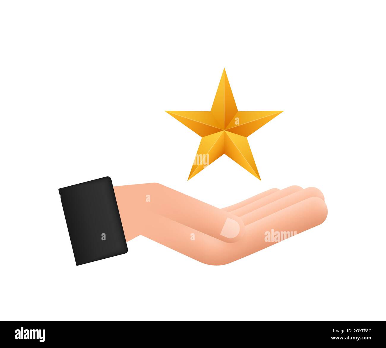 Realistic metallic golden star over hand pattern on white background ...