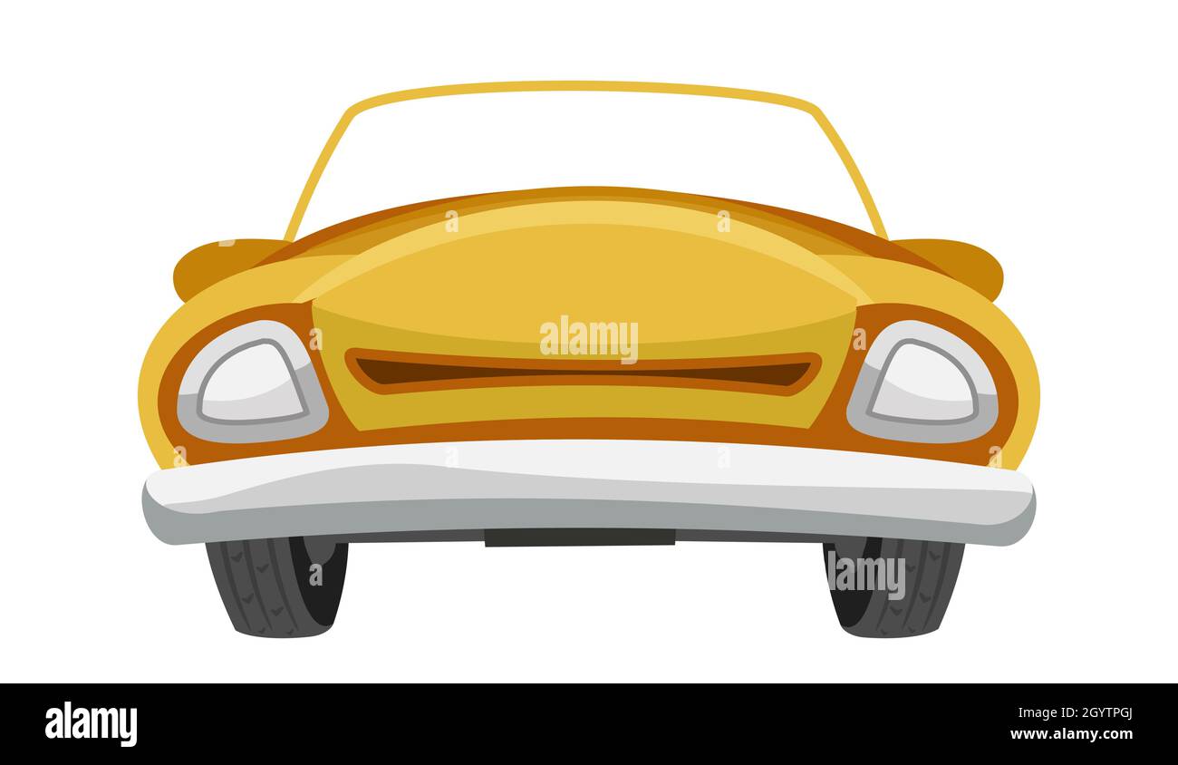Car. Cartoon comic funny style. Front view. Yellow Automobile. Auto in ...