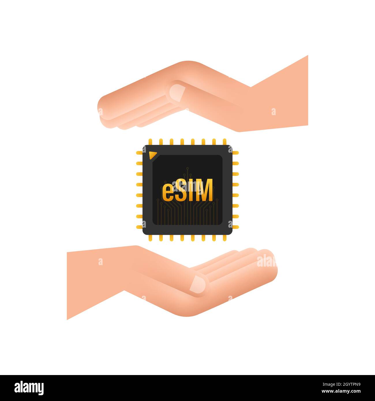 eSIM Embedded SIM card with hands icon symbol concept. new chip mobile ...