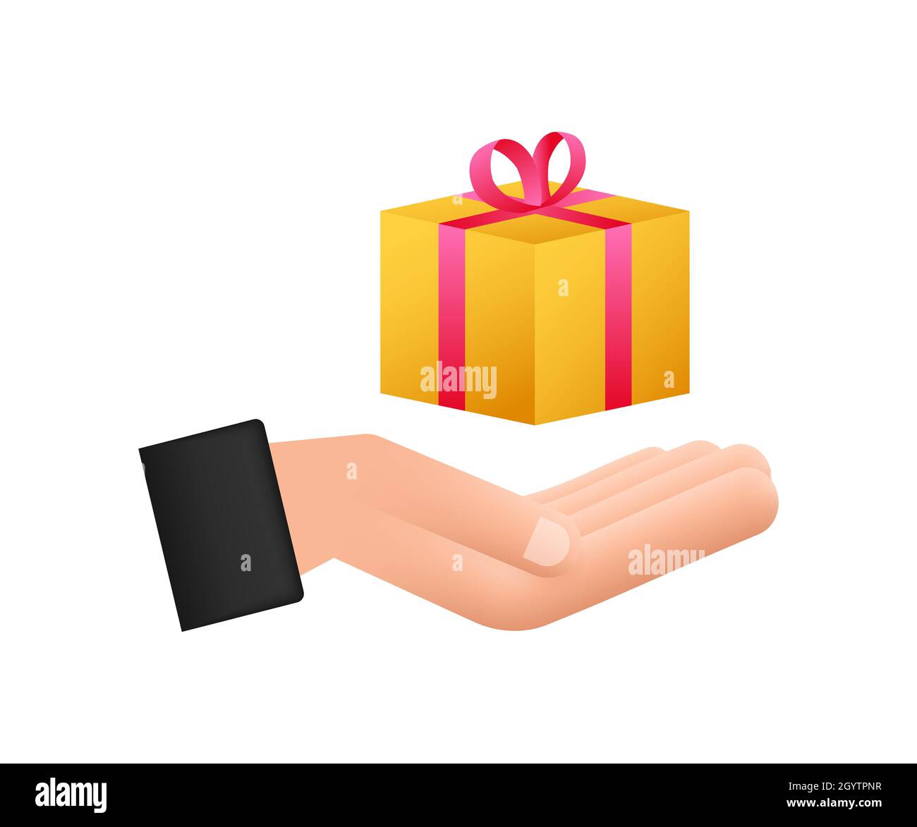 Gold prizes box in amazing style in hands. Present gift box icon ...