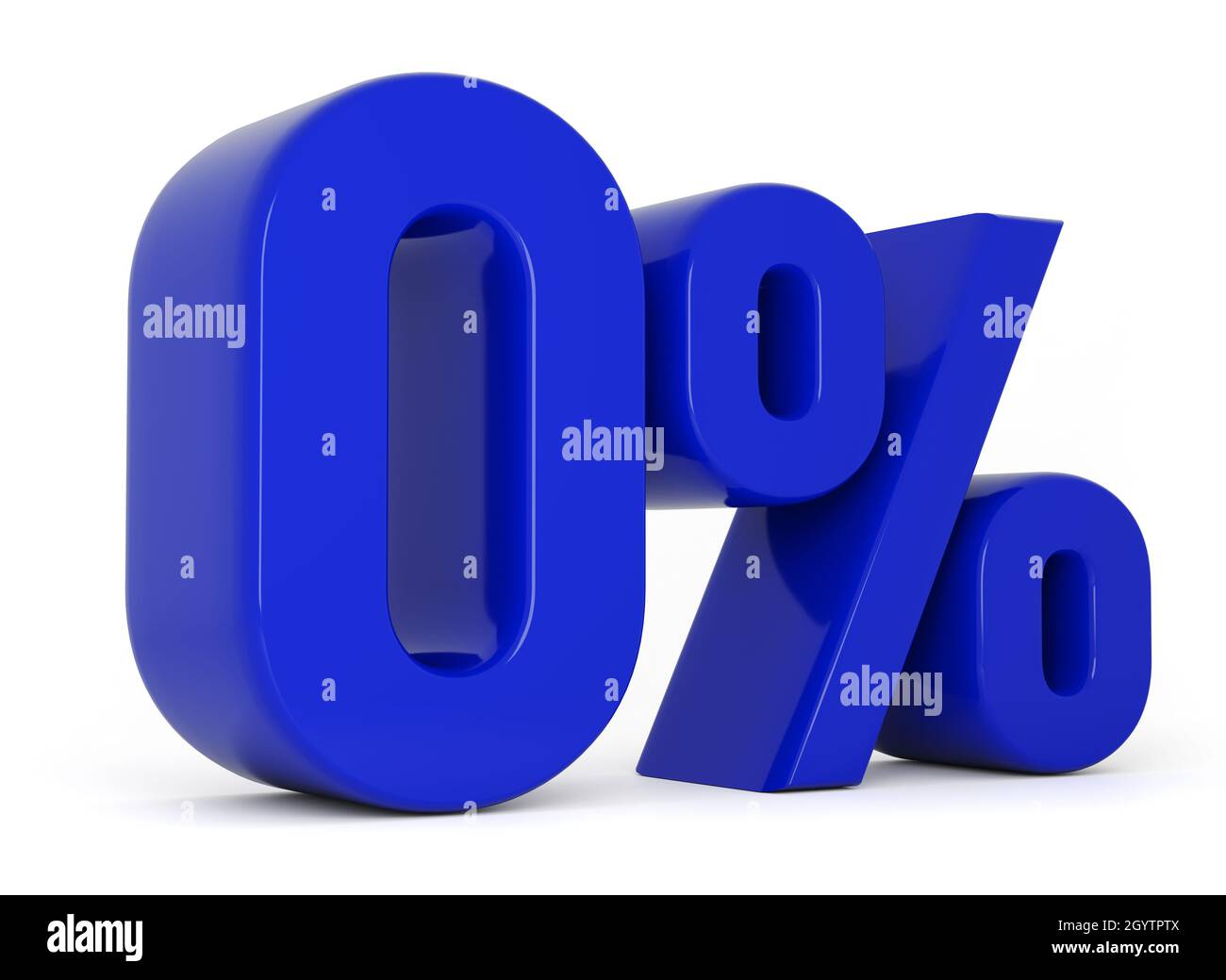 0% 3d illustration. Blue zero percent special Offer on white background ...