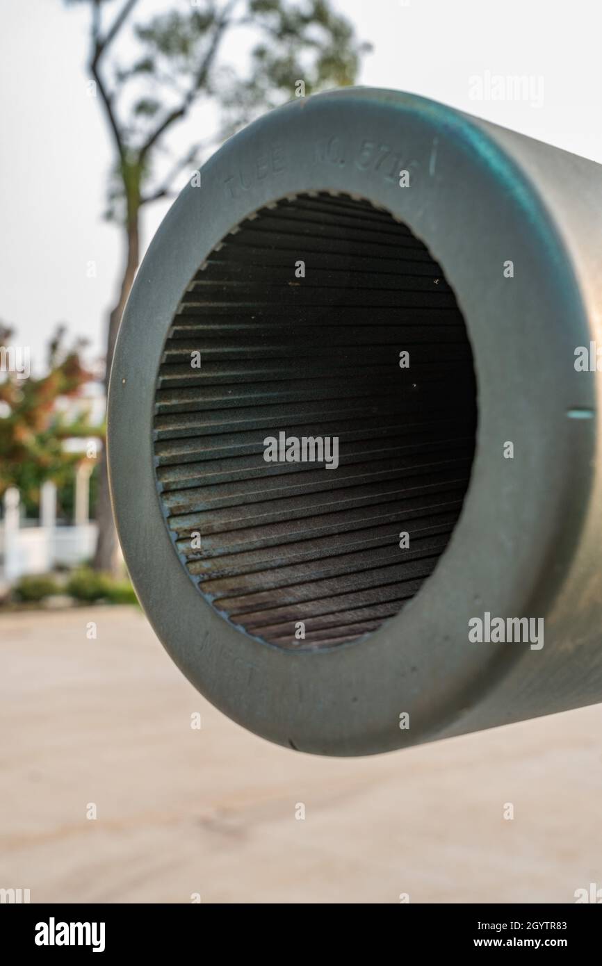 The bore and rifling of a 155mm M59 Long Tom Cannon in the Ft. Douglas ...