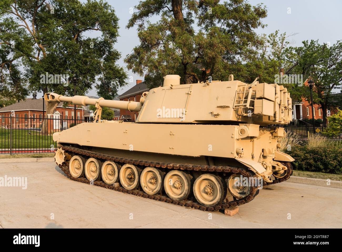 A U.S. Army Paladin M109 155 mm self-propelled howitzer in the Fort Douglas Museum in Utah Stock ...