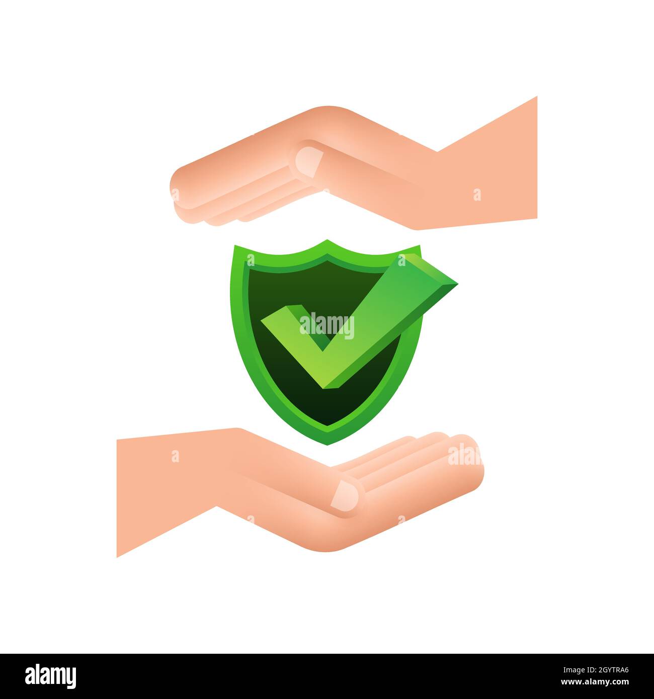 Check mark hanging over hands. Green approved star sticker on white ...