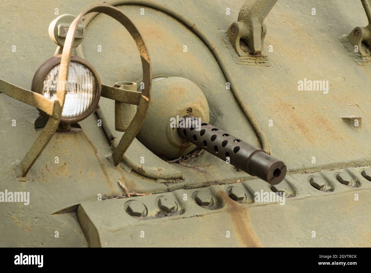 The M1919A4 .30 cal bow machine gun on a U.S. Army M4 Sherman tank ...