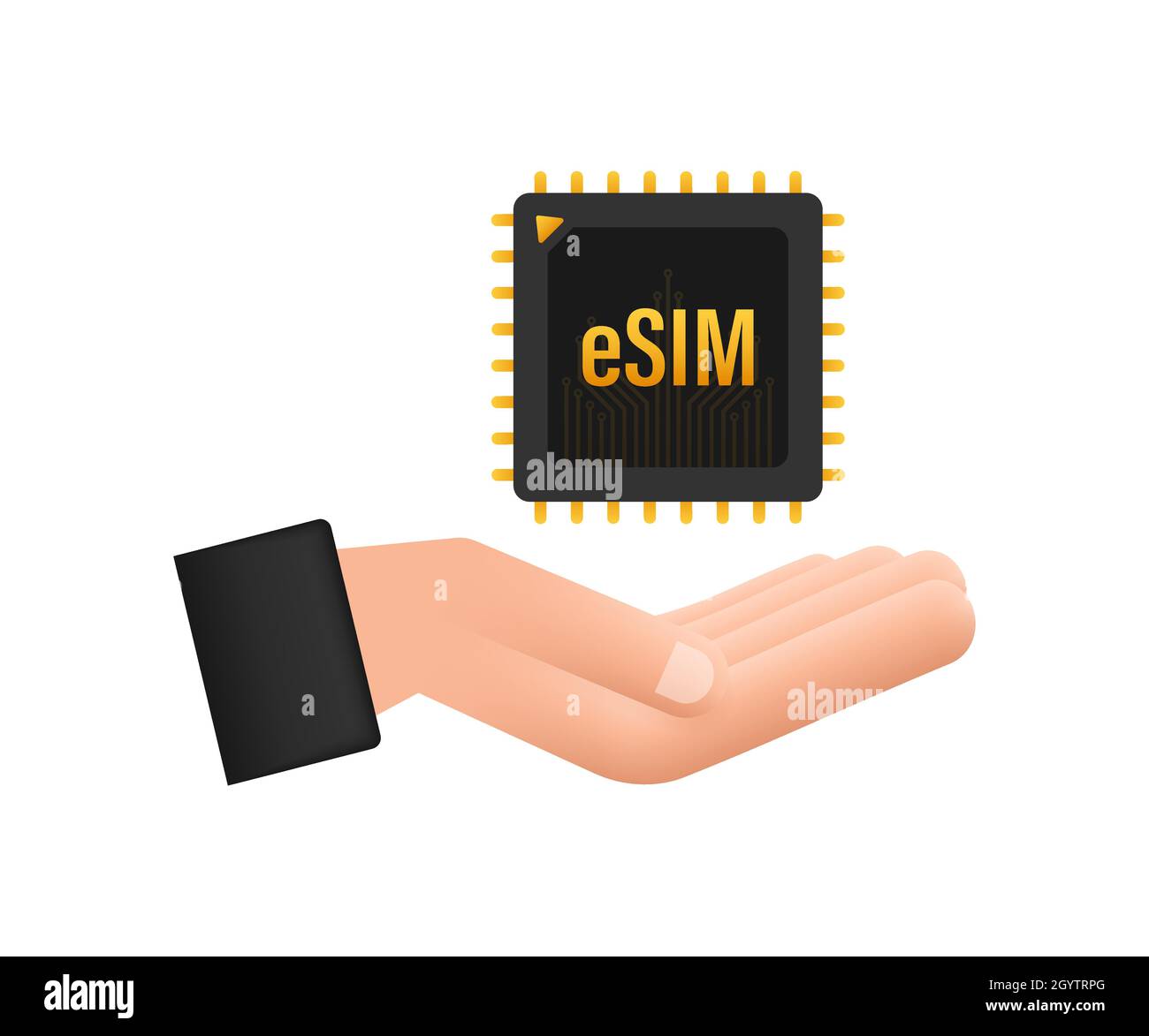 eSIM Embedded SIM card with hands icon symbol concept. new chip mobile ...