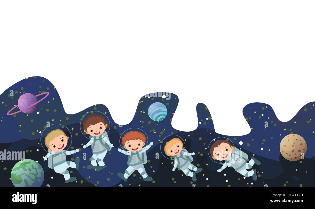 Set of space frame bottom. Planets and astronauts children. Isolated on ...