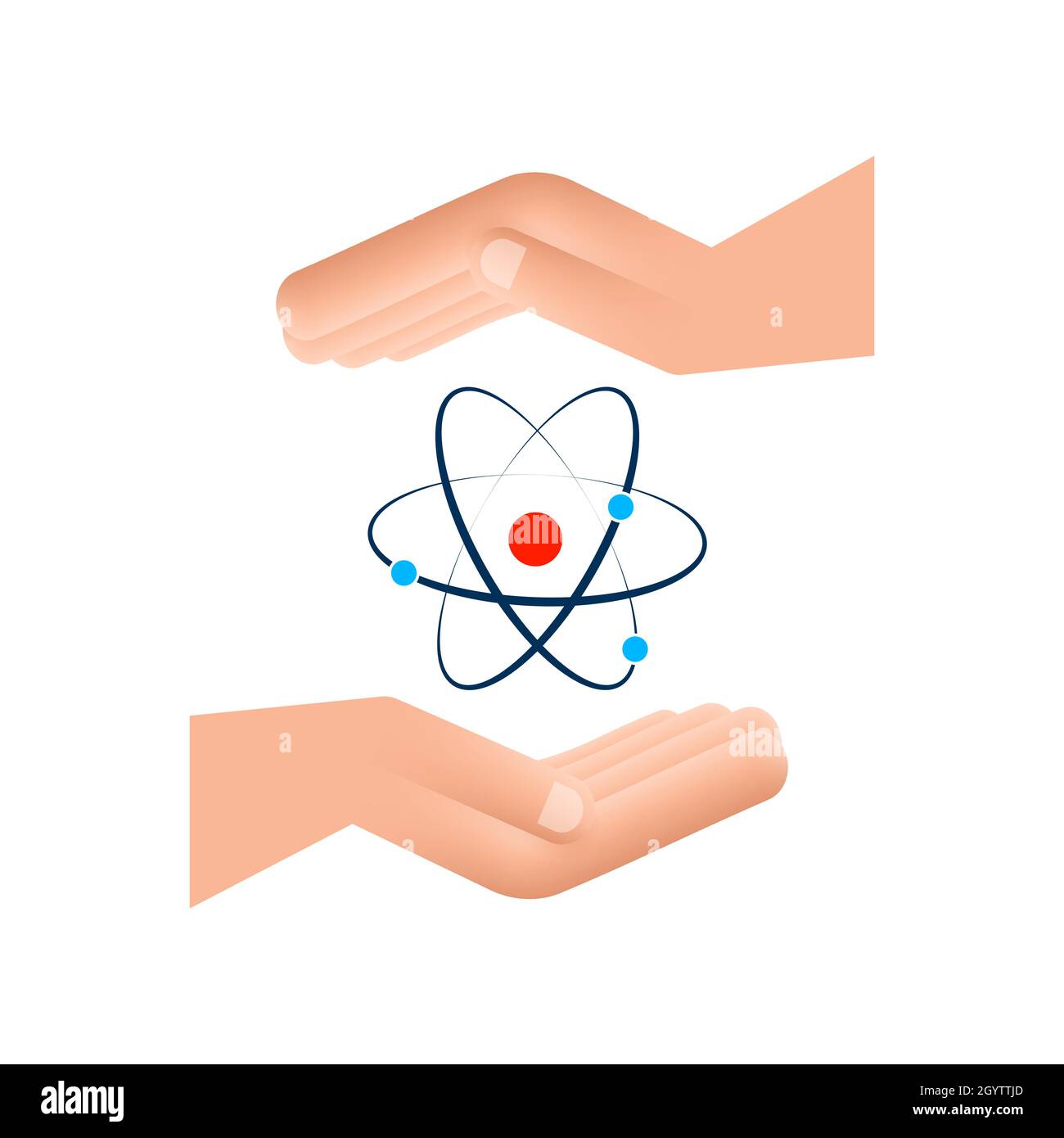 Atom icon over hands vector, atom symbols on white background Stock ...