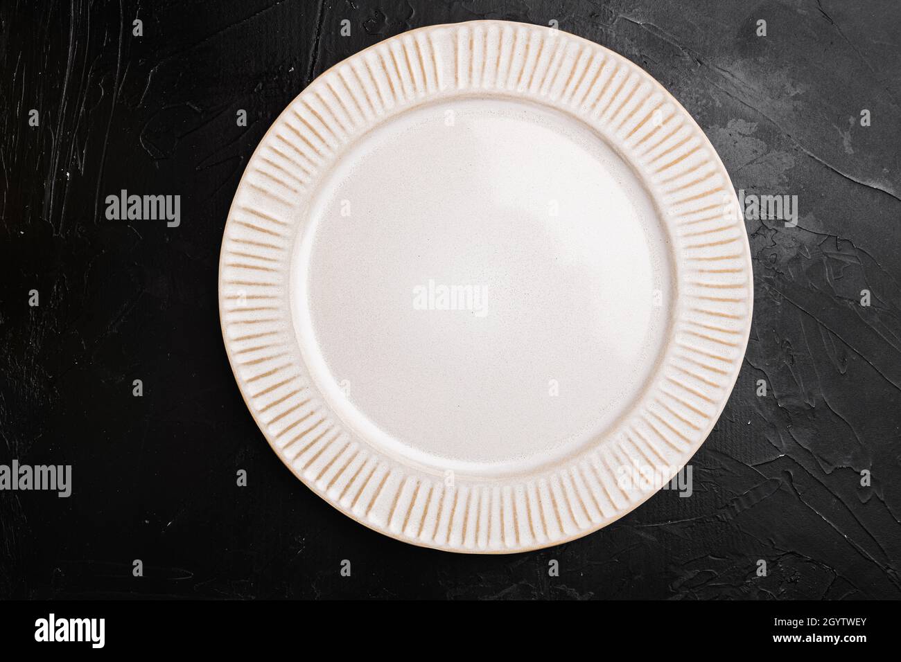 Empty white plate porcelain set with copy space for text or food with ...