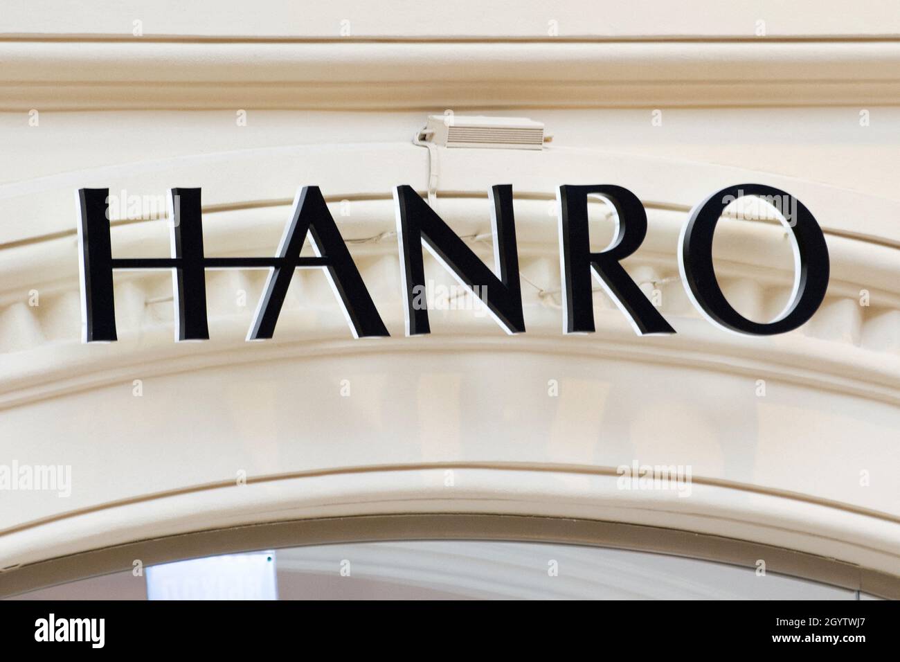 A shop sign of HANRO, on September 27 2021 in Moscow, Russia. Photo by ...