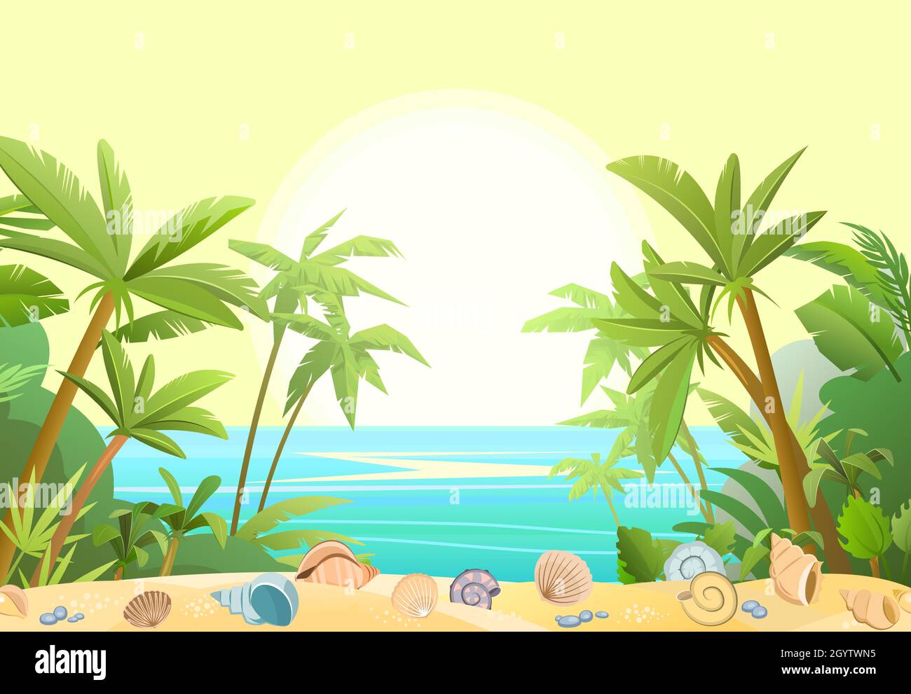 Palm trees beach bottom Stock Vector Images - Alamy