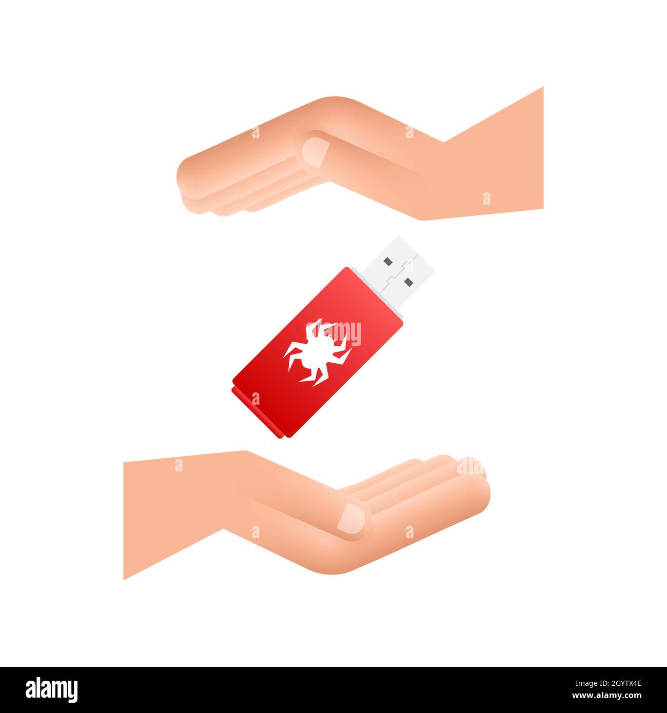 Computer virus on usb flash card in hands. Virus protection. Vector ...