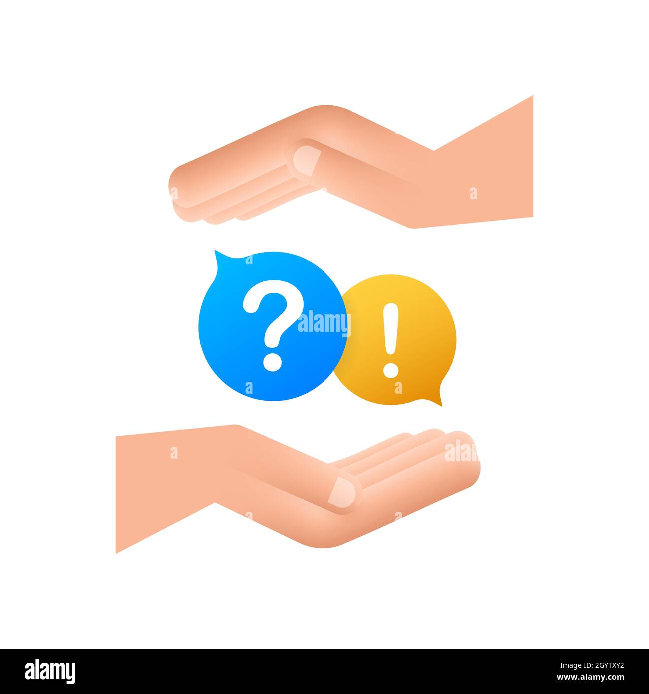 Question and Answer Bubble Chat hanging over hands on white background ...