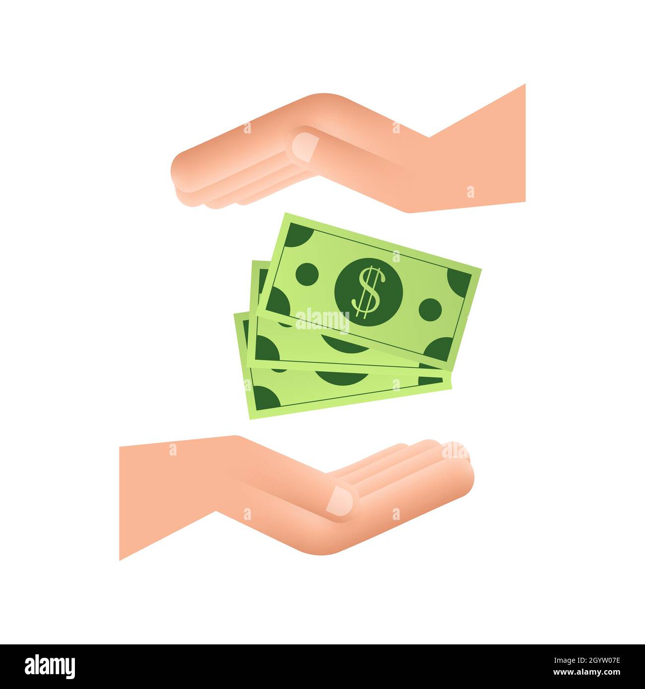 Flat money hand for concept design. Hand holding green money banknotes ...