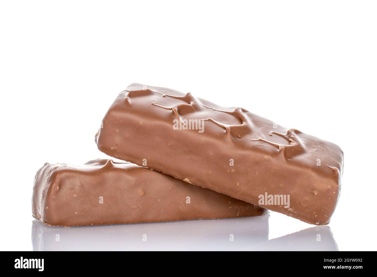 Two sweet chocolate bars, close-up, isolated on white Stock Photo - Alamy