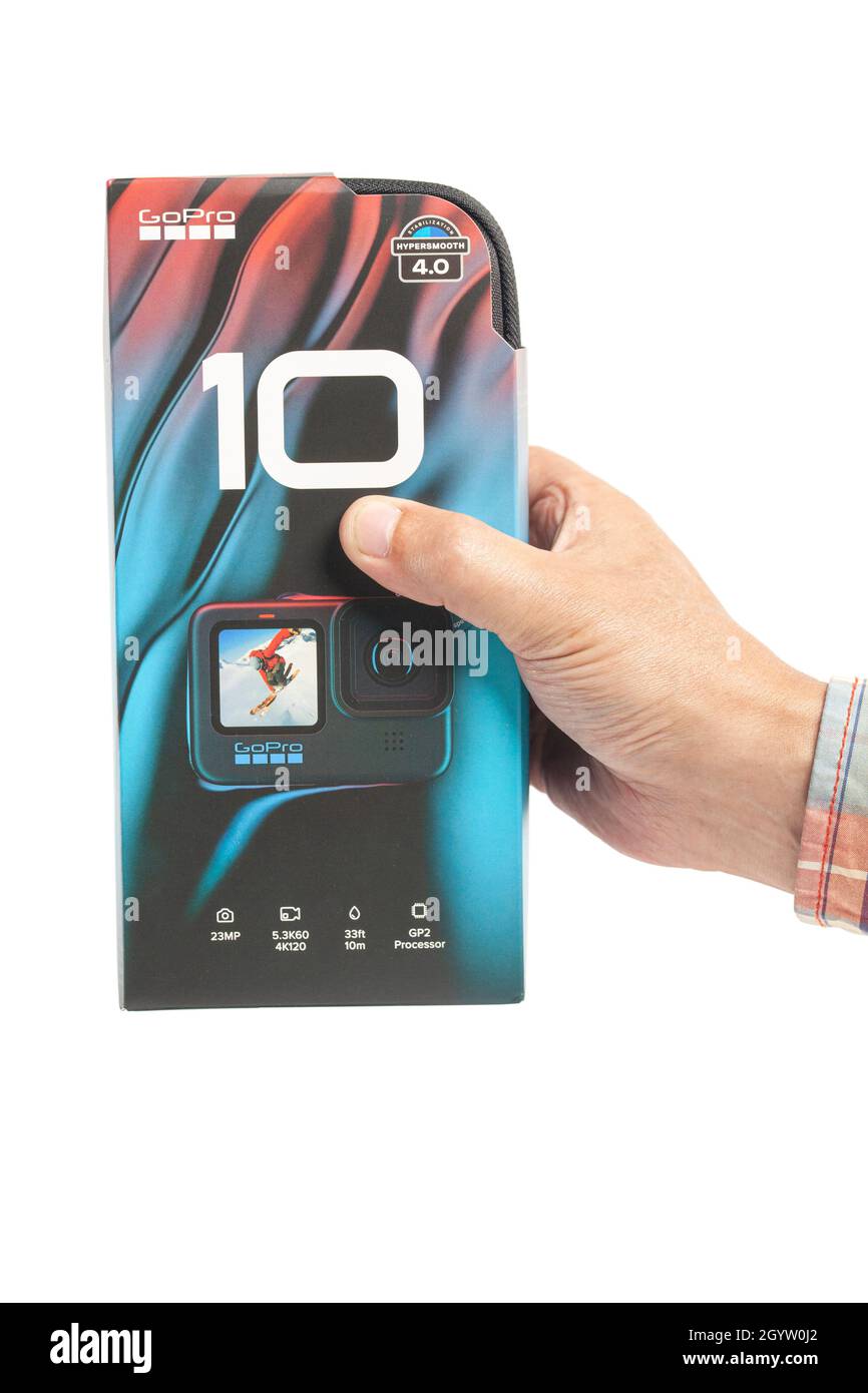 Moscow, Russia, October 09,2021 GoPro HERO10 Black Edition on white ...