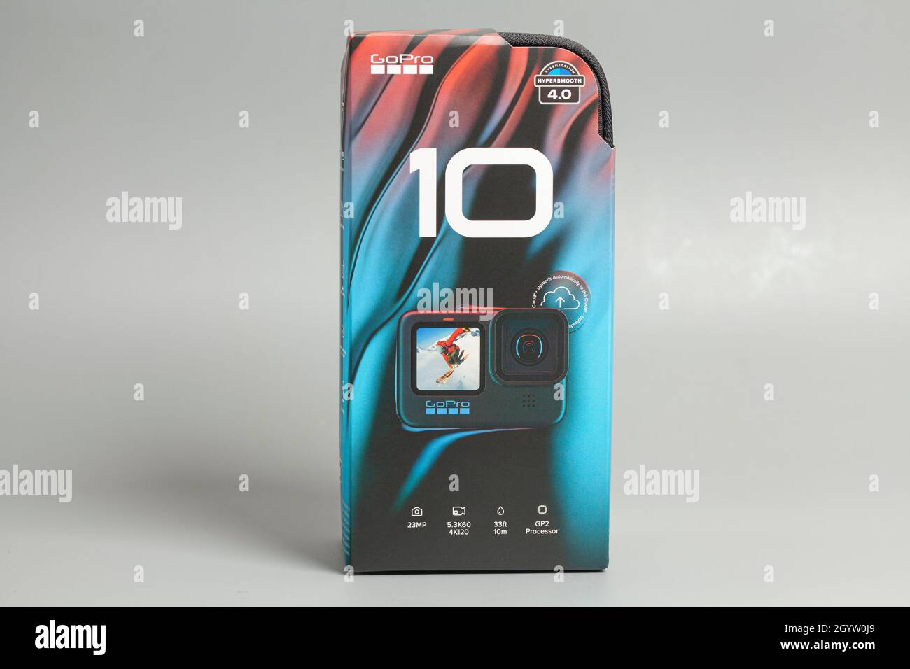 Moscow, Russia, October 09,2021 GoPro HERO10 Black Edition on grey ...