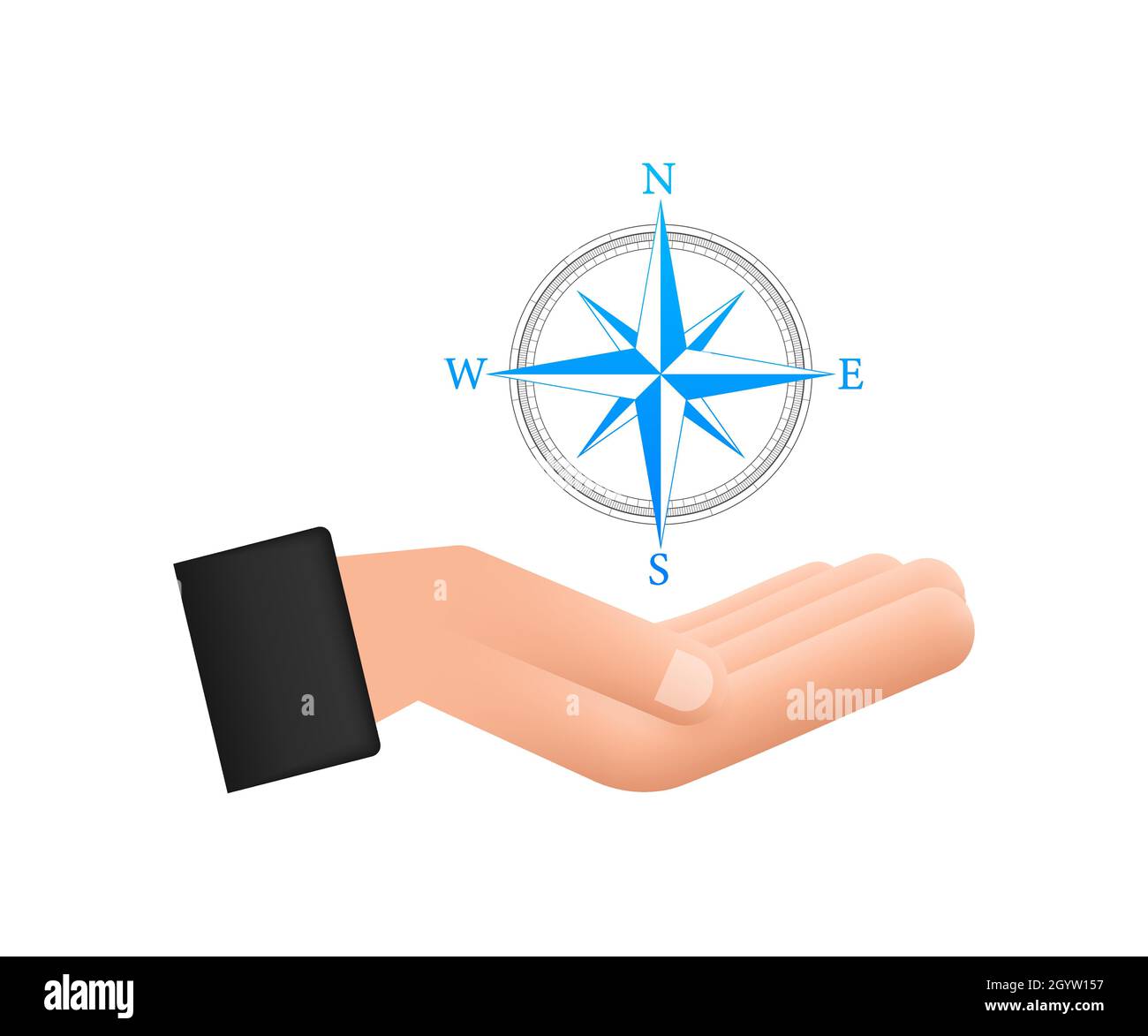 Compass icon over hands on white background. Flat vector navigation ...