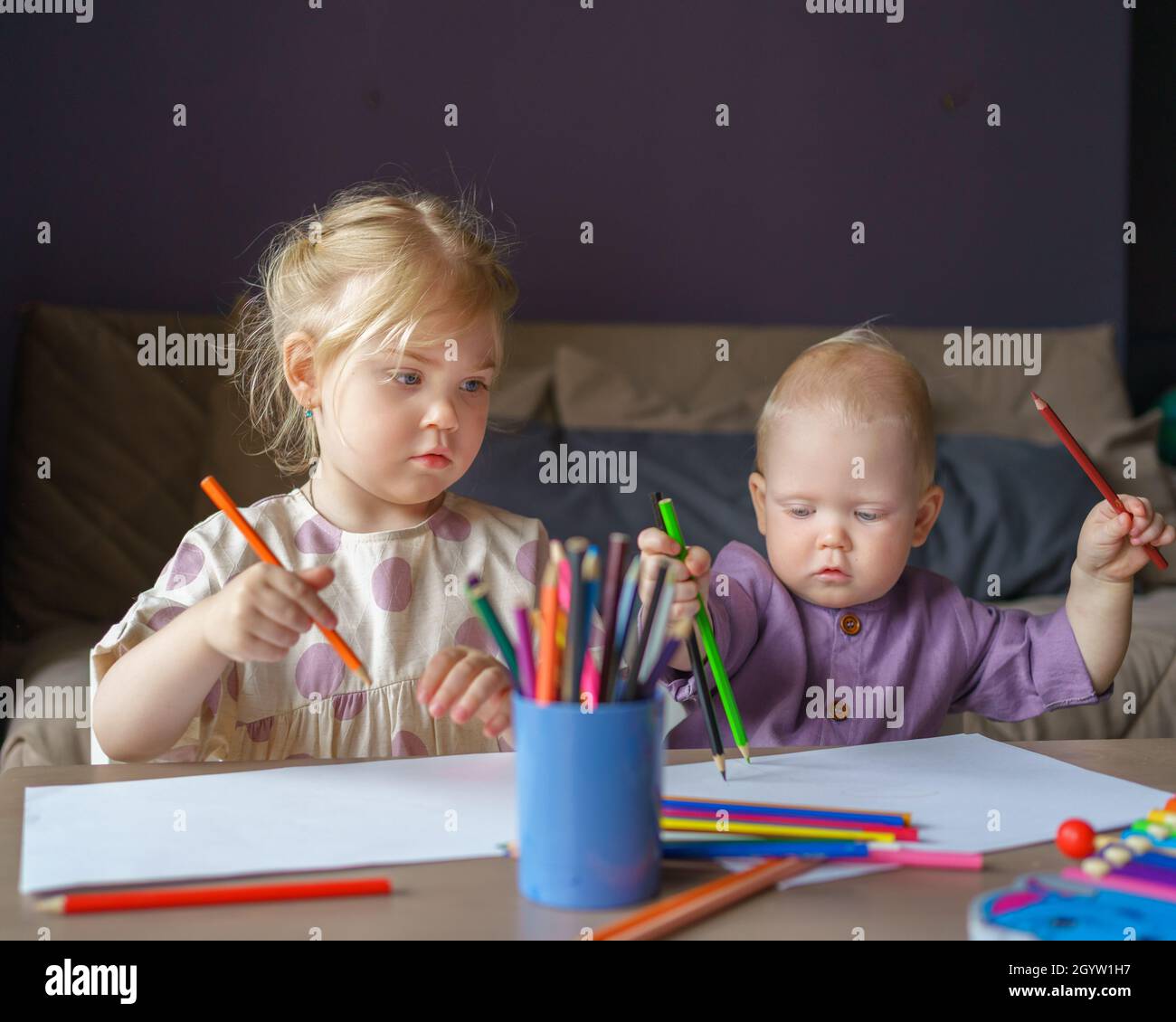 Kids Preschool Two Children Drawing High Resolution Stock Photography ...