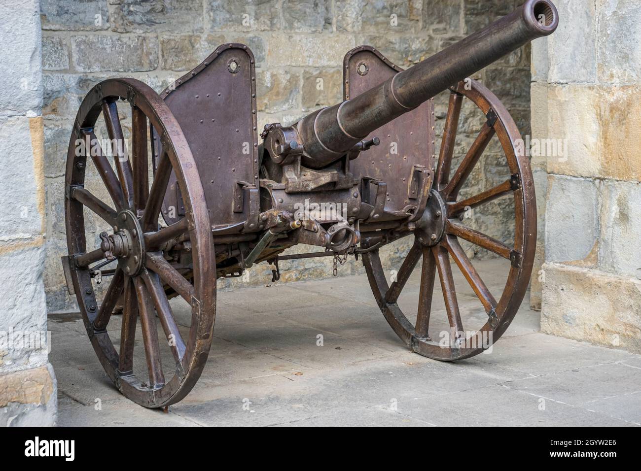 Military cannon in the fortified citadel of Pamplona, Navarra Spain ...