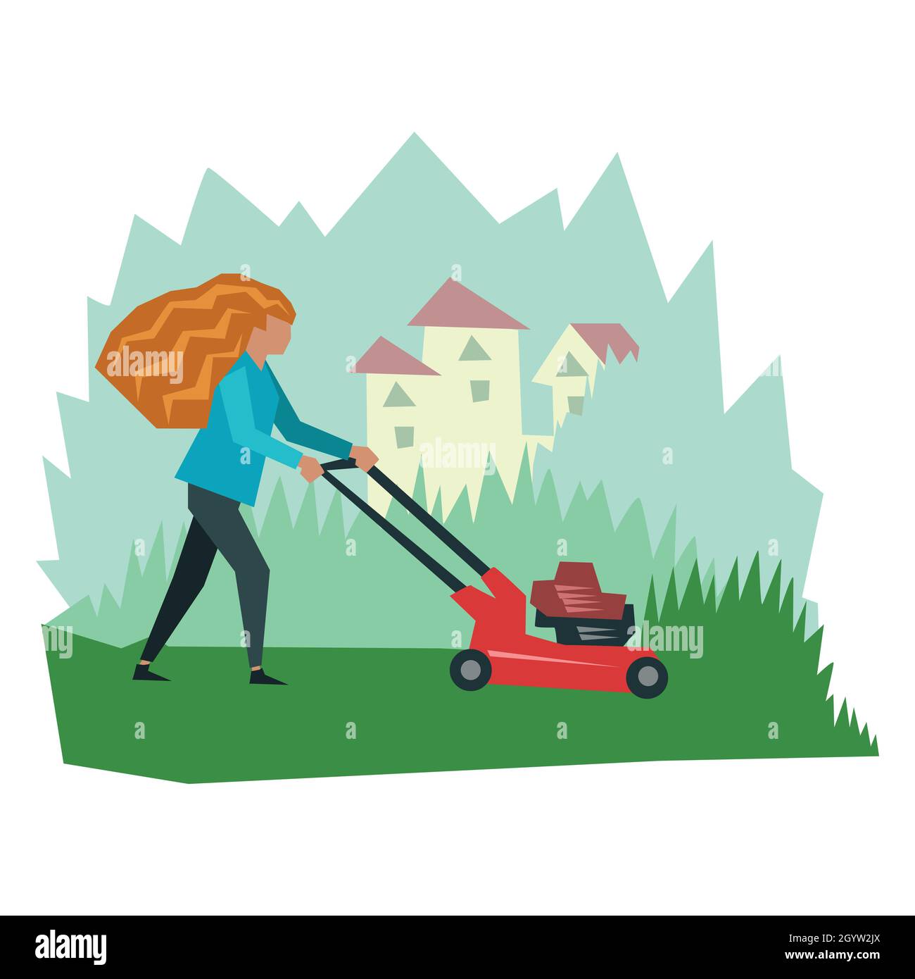 Girl Lawn Mower Cartoon