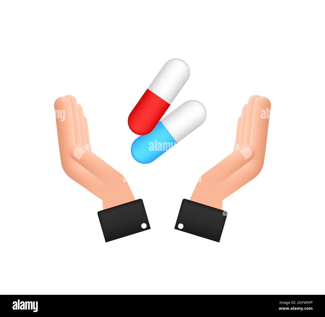 Capsule pills in hands. Realistic pills blister with capsules on white ...