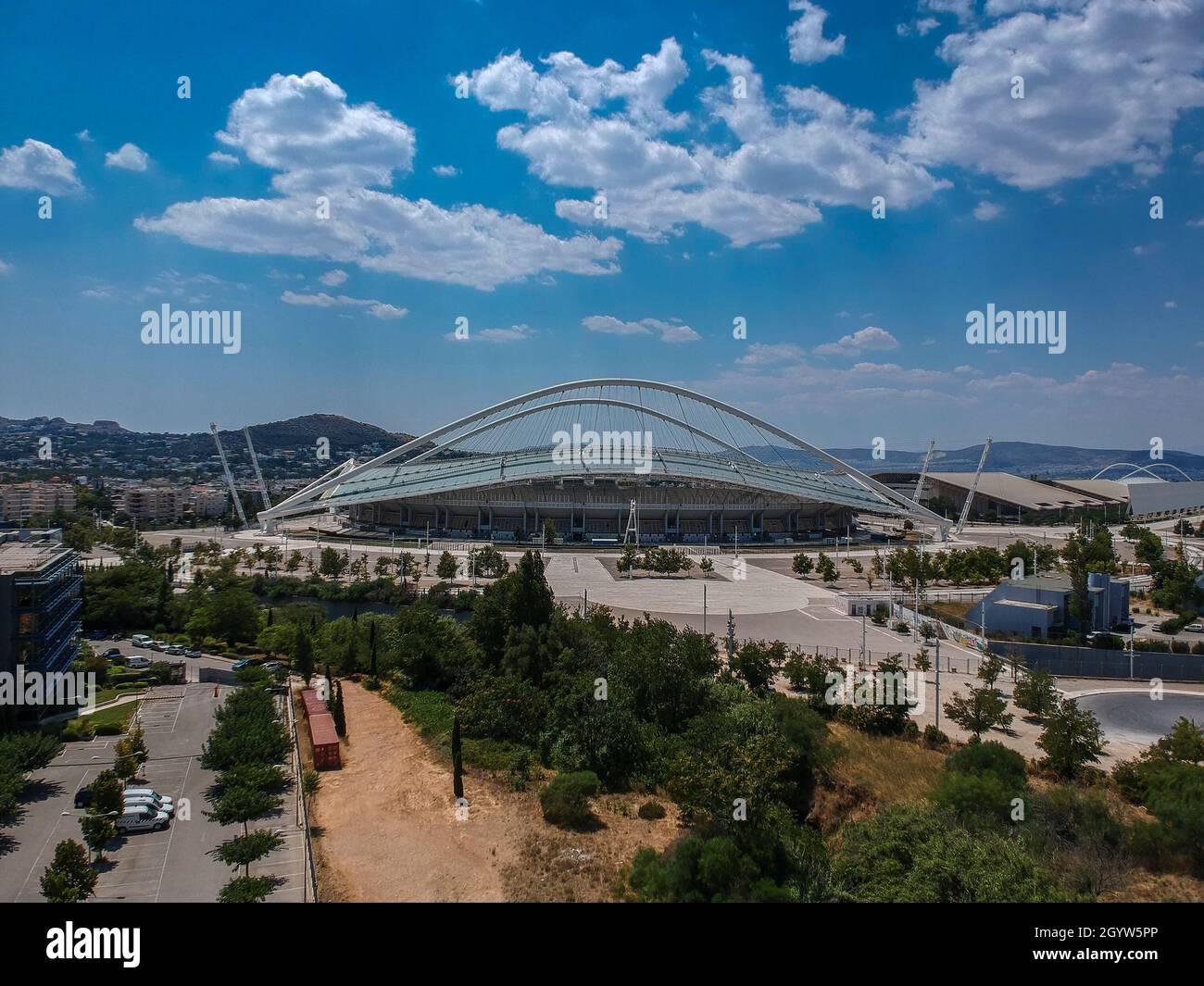 Iconic aerial view over Spyros Louis OAKA Olympic stadium in Athens ...