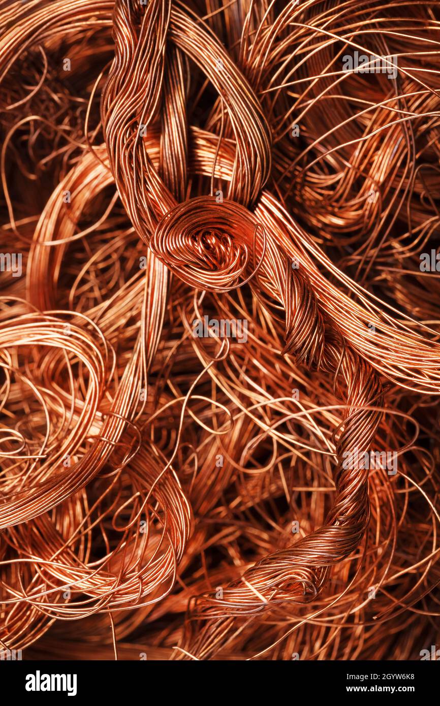 Scrap copper wire fibers as a background. Full screen Stock Photo - Alamy