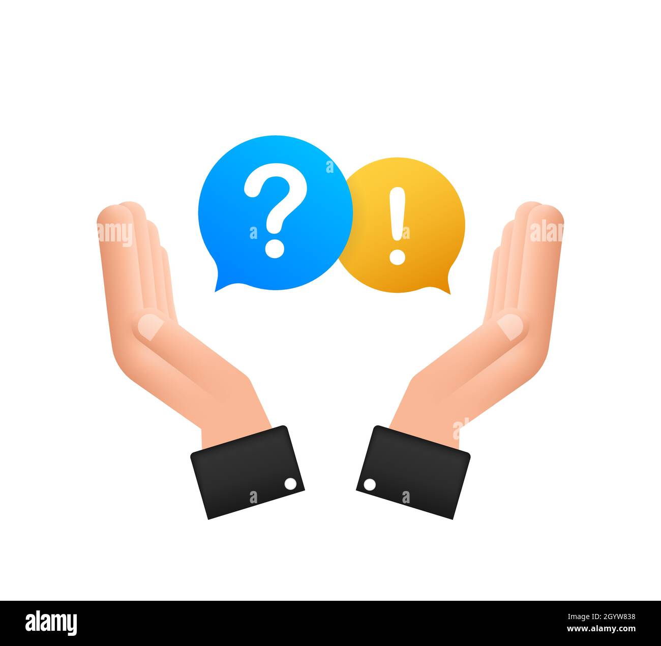 Question and Answer Bubble Chat hanging over hands on white background ...