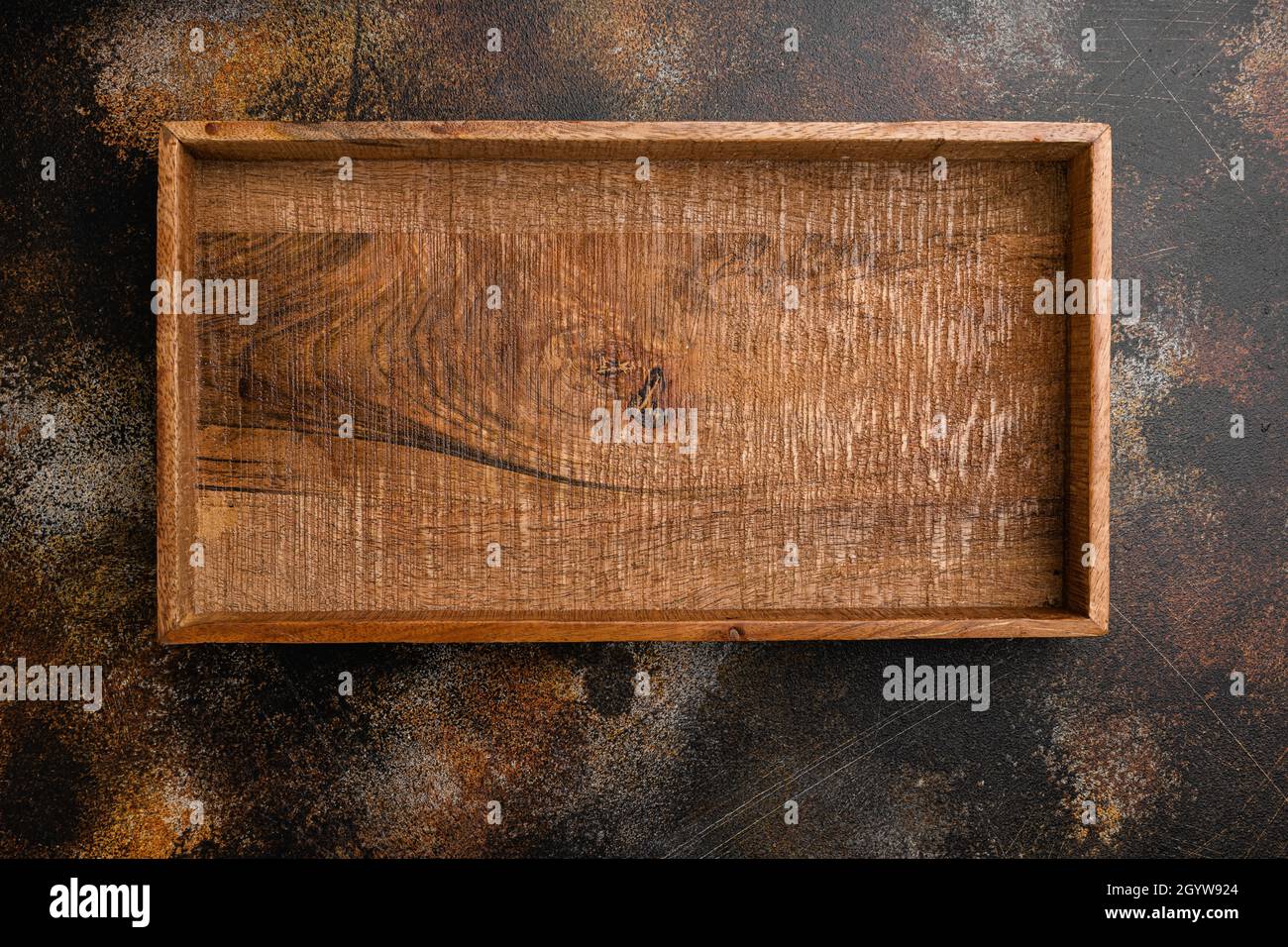 Rustic wooden box or container with copy space for text or food, top ...