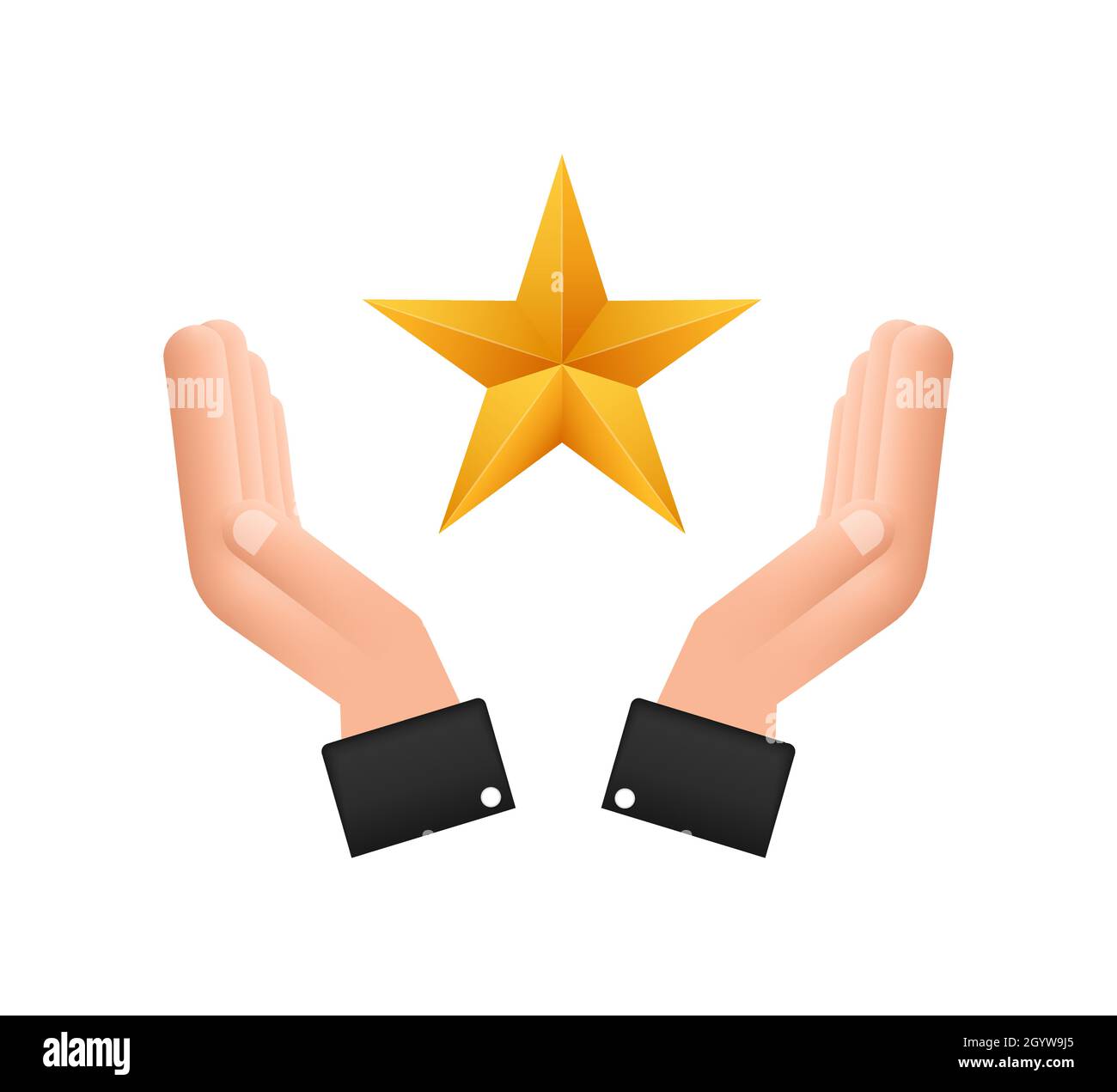 Realistic metallic golden star over hand pattern on white background ...