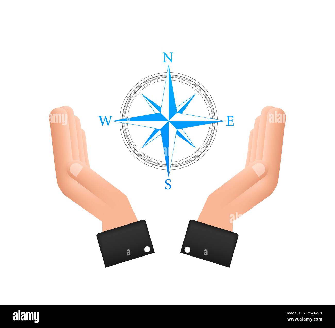 Compass Icon Over Hands On White Background Flat Vector Navigation
