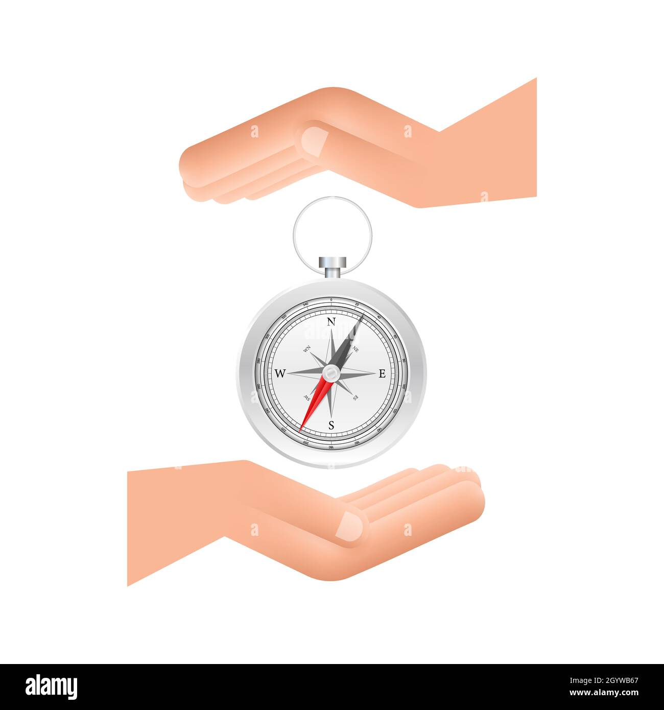 Compass icon over hands on white background. Flat vector navigation ...