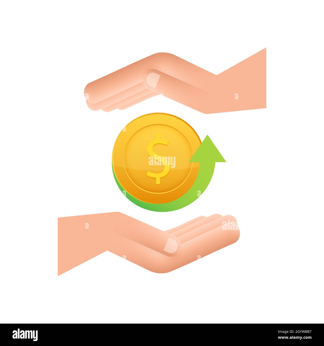 Cash back coin icon with hand isolated on white background. Cash back ...