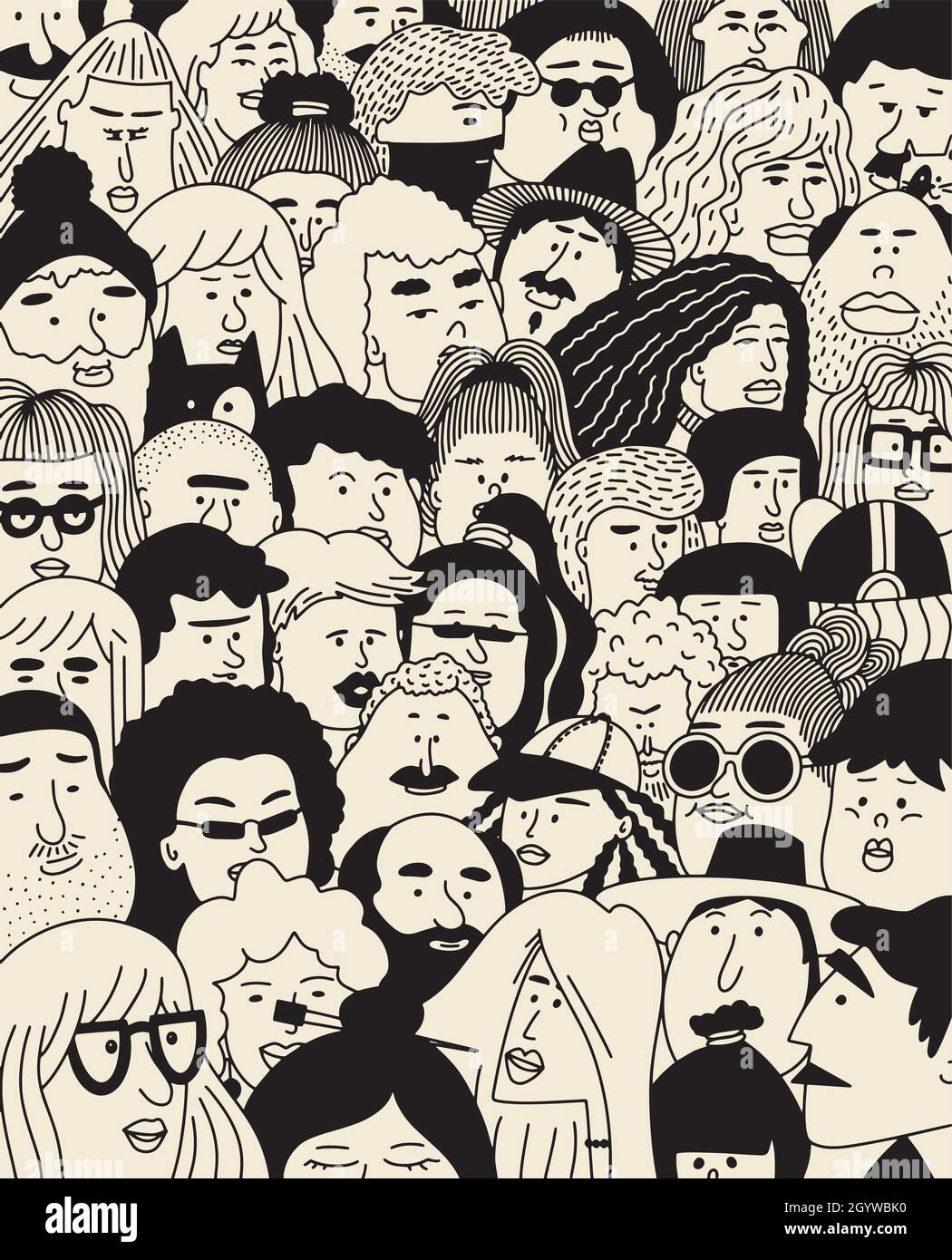 Crowd. Faces collection. People faces vector collage. Outline people ...