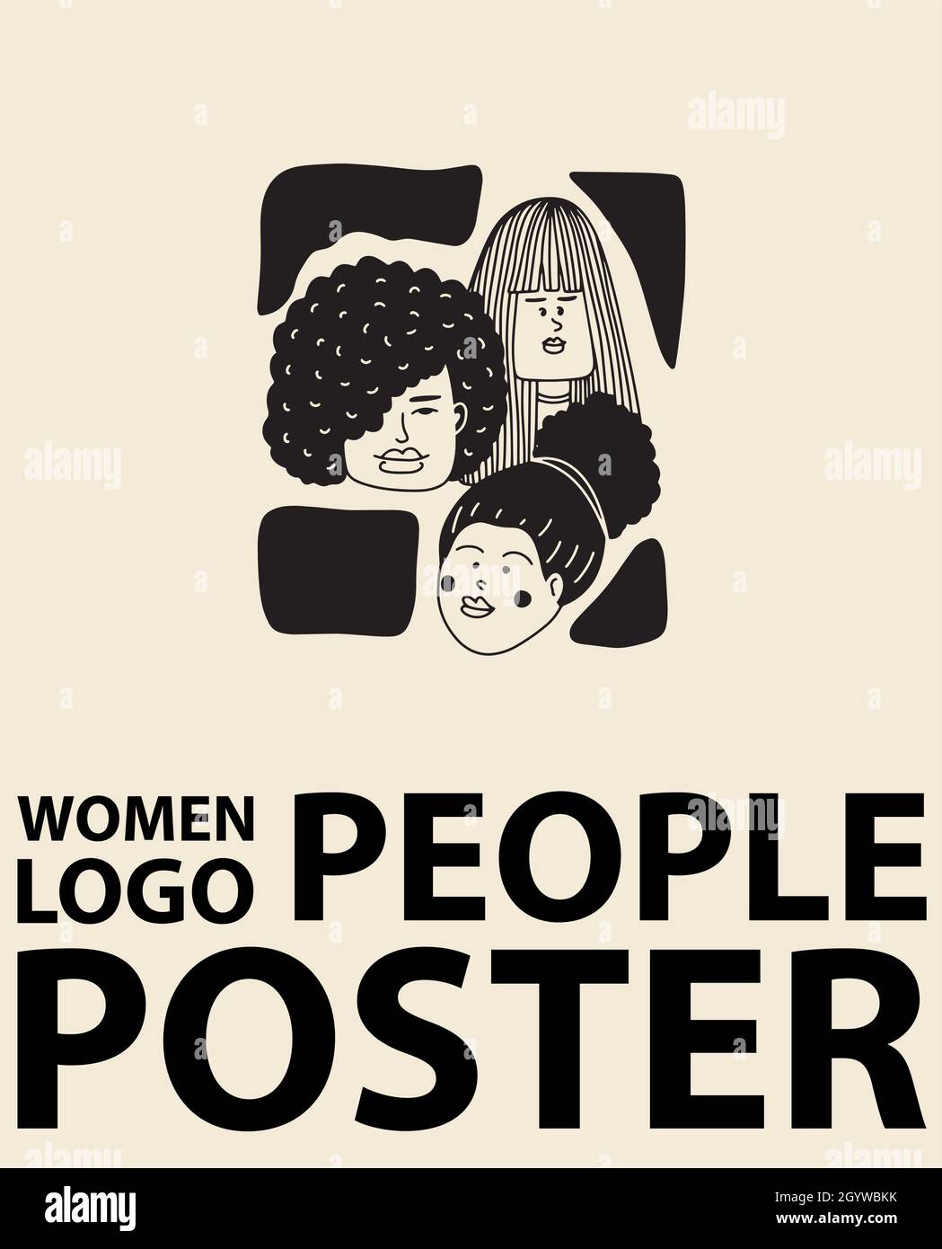 Three Women With Different Hairstyles Logo Line Made Of Female Faces