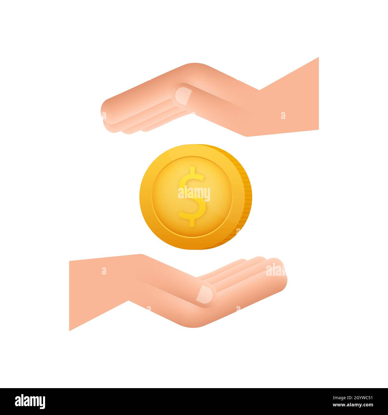 3d icon with gold hand with dollar coin for concept design. Simple ...