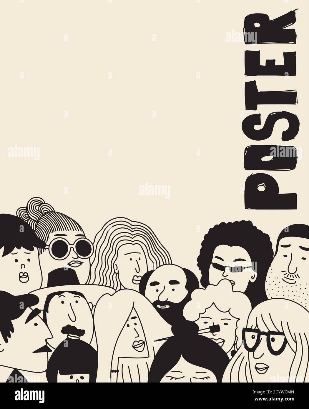 Vector poster with faces. Crowd of people. Faces collection. People ...