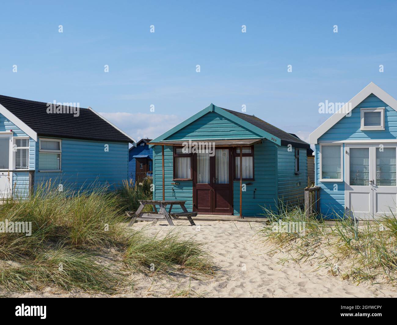 Beach huts at Mudeford Spit, Hengistbury Head, Dorset, UK Stock Photo ...