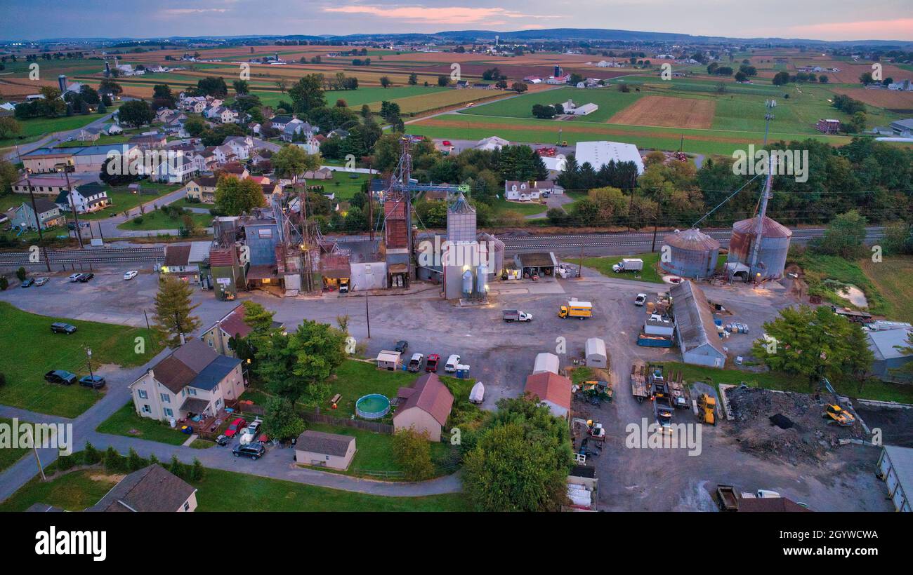 An Aerial View of a Grain Mill in the Middle of Farmlands and ...