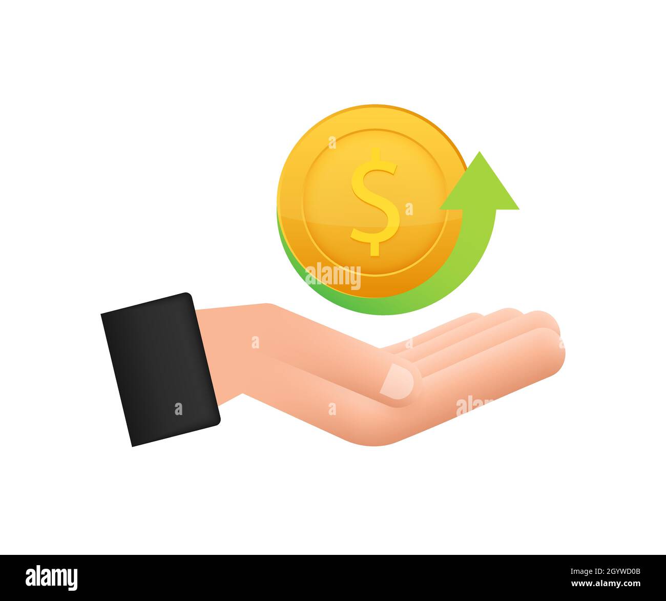 Cash back coin icon with hand isolated on white background. Cash back ...