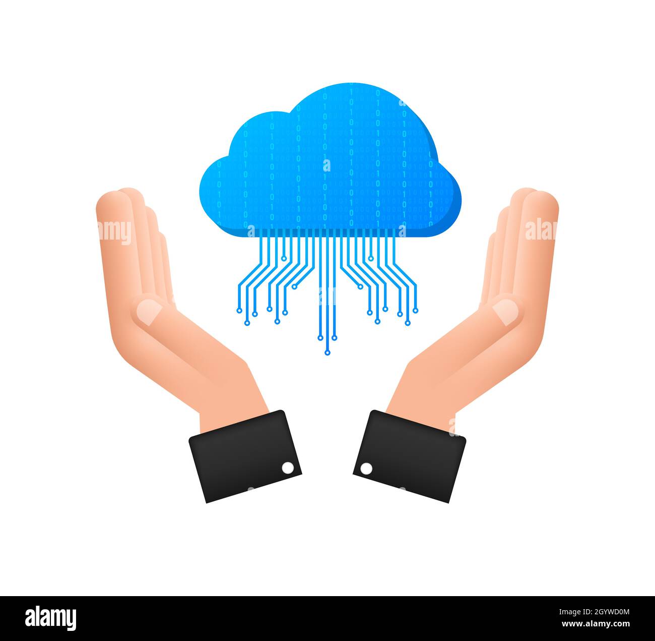 FTP file transfer icon on hands. FTP technology icon. Transfer data to ...