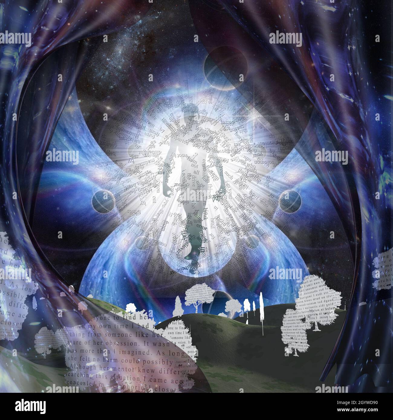 Soul or aura emerges from surreal landscape. 3D rendering Stock Photo ...