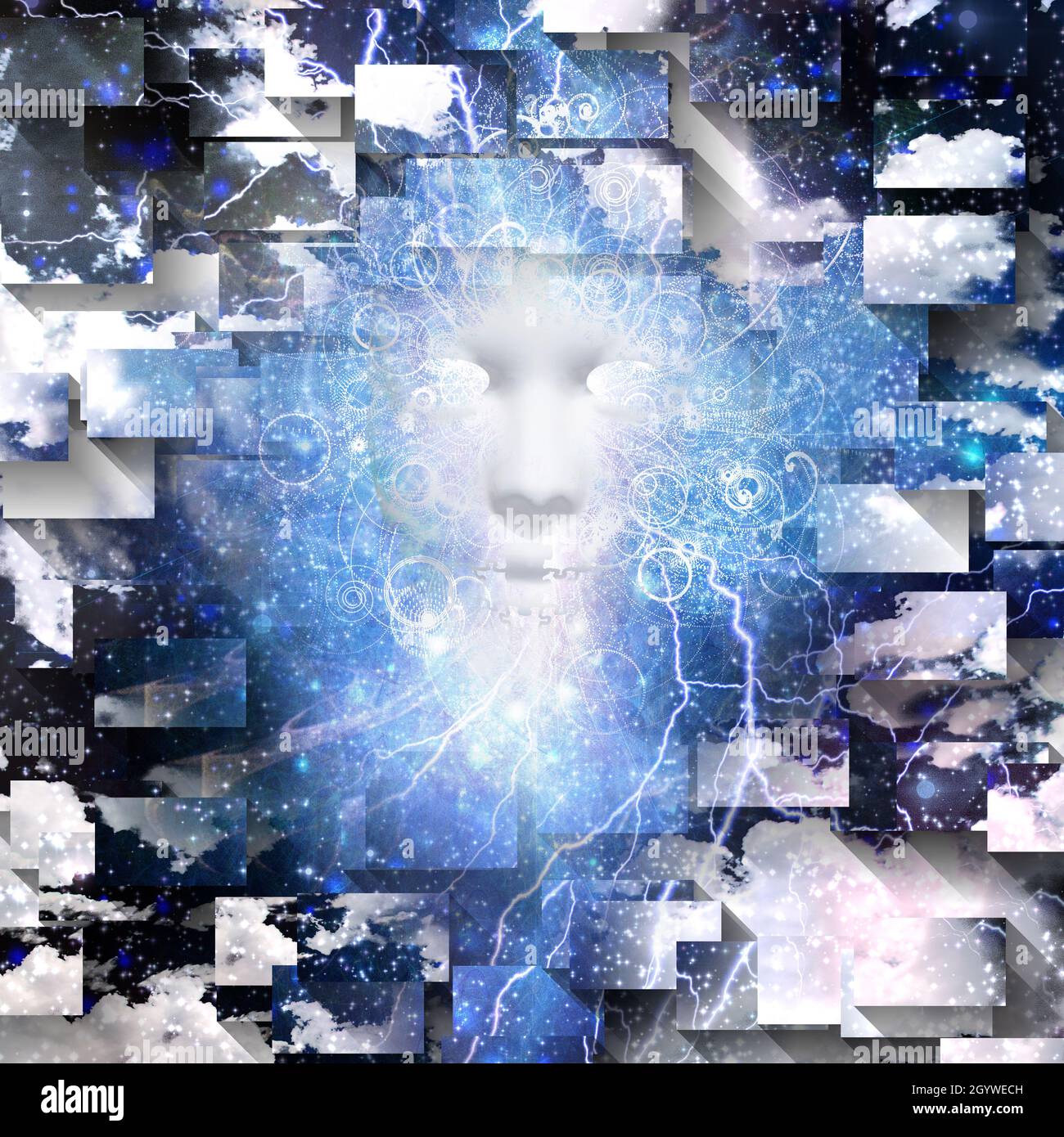 Face and energy. Spiritual art. 3D rendering Stock Photo - Alamy