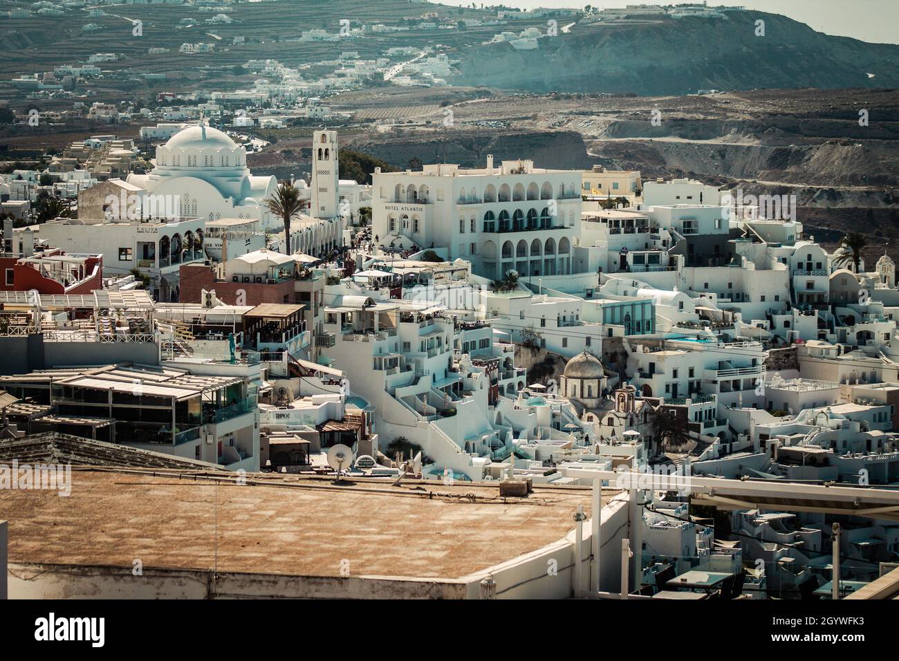 Santorini Island, Fira, Greece - October 08, 2021 Cityscape of the town ...