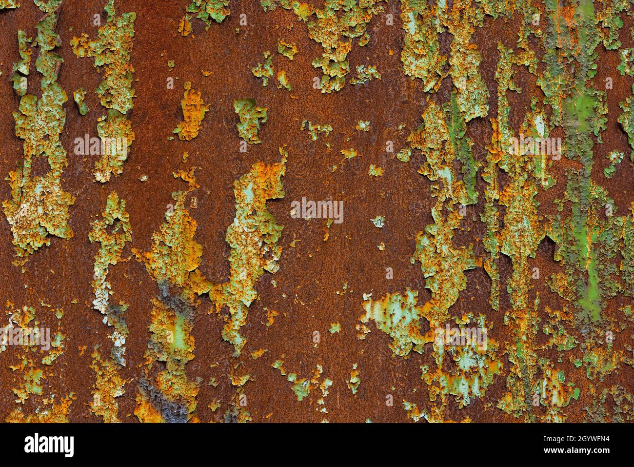 flaked off green paint on flat rusted sheet metal surface Stock Photo ...