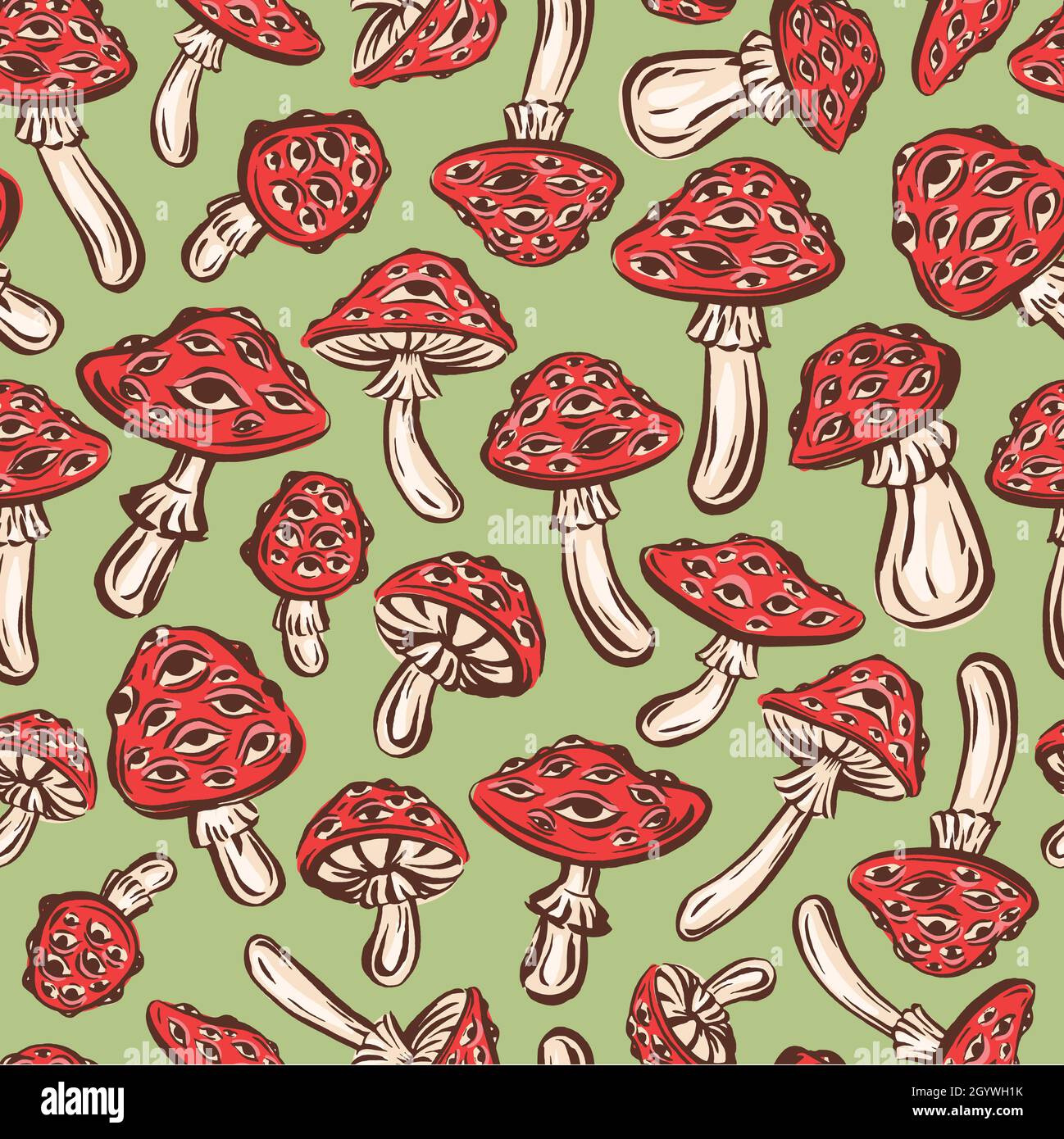 Amanita Muscaria Poison Toxic Mushroom Seamless Pattern Stock Vector