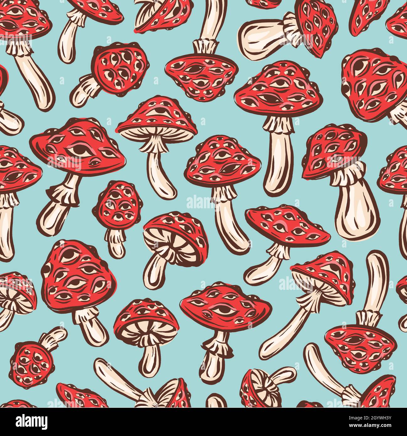 Amanita Muscaria Poison Toxic Mushroom Seamless Pattern Stock Vector