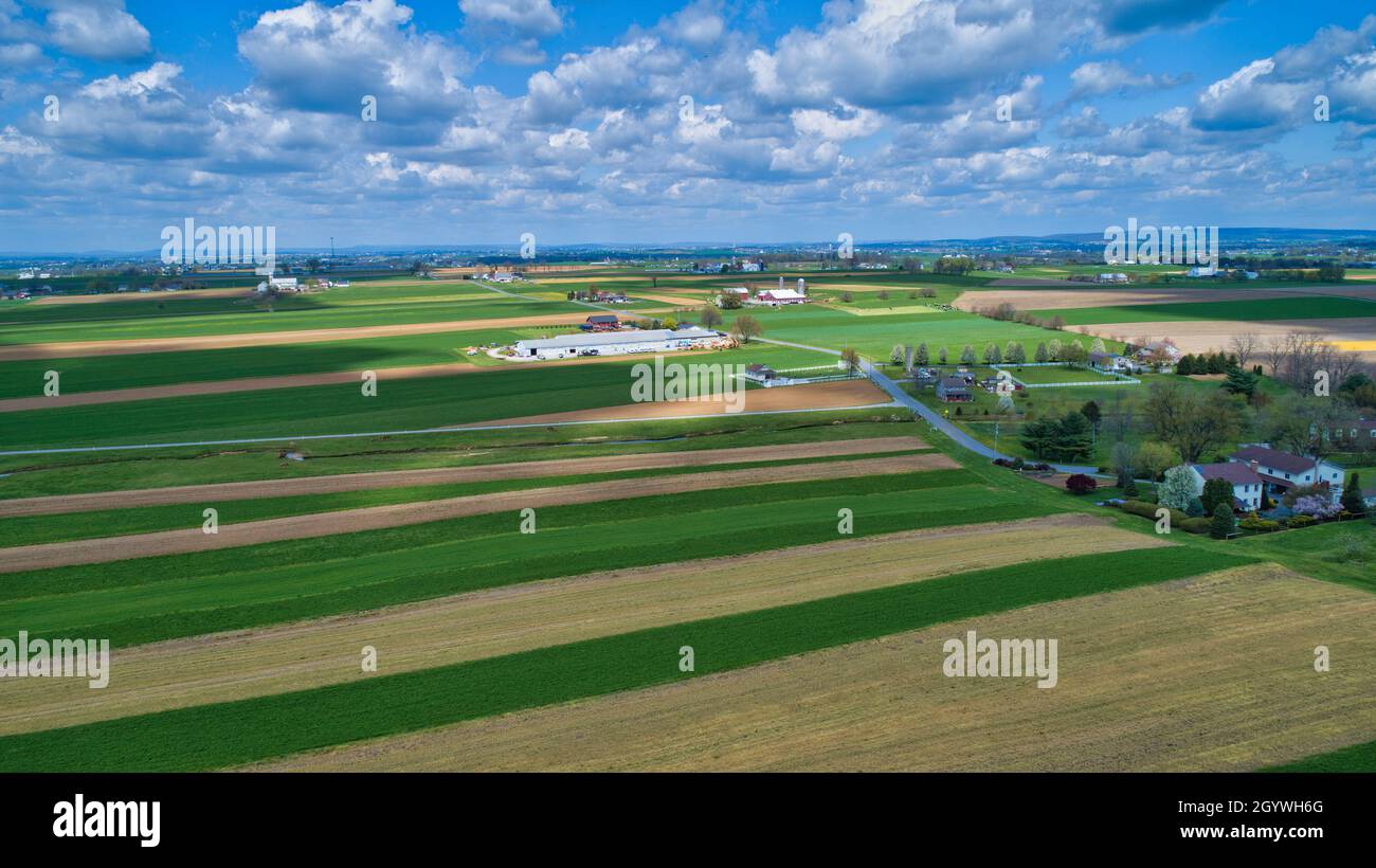 A Beautiful Aerial View of Farm Countryside with Patches of Colored ...