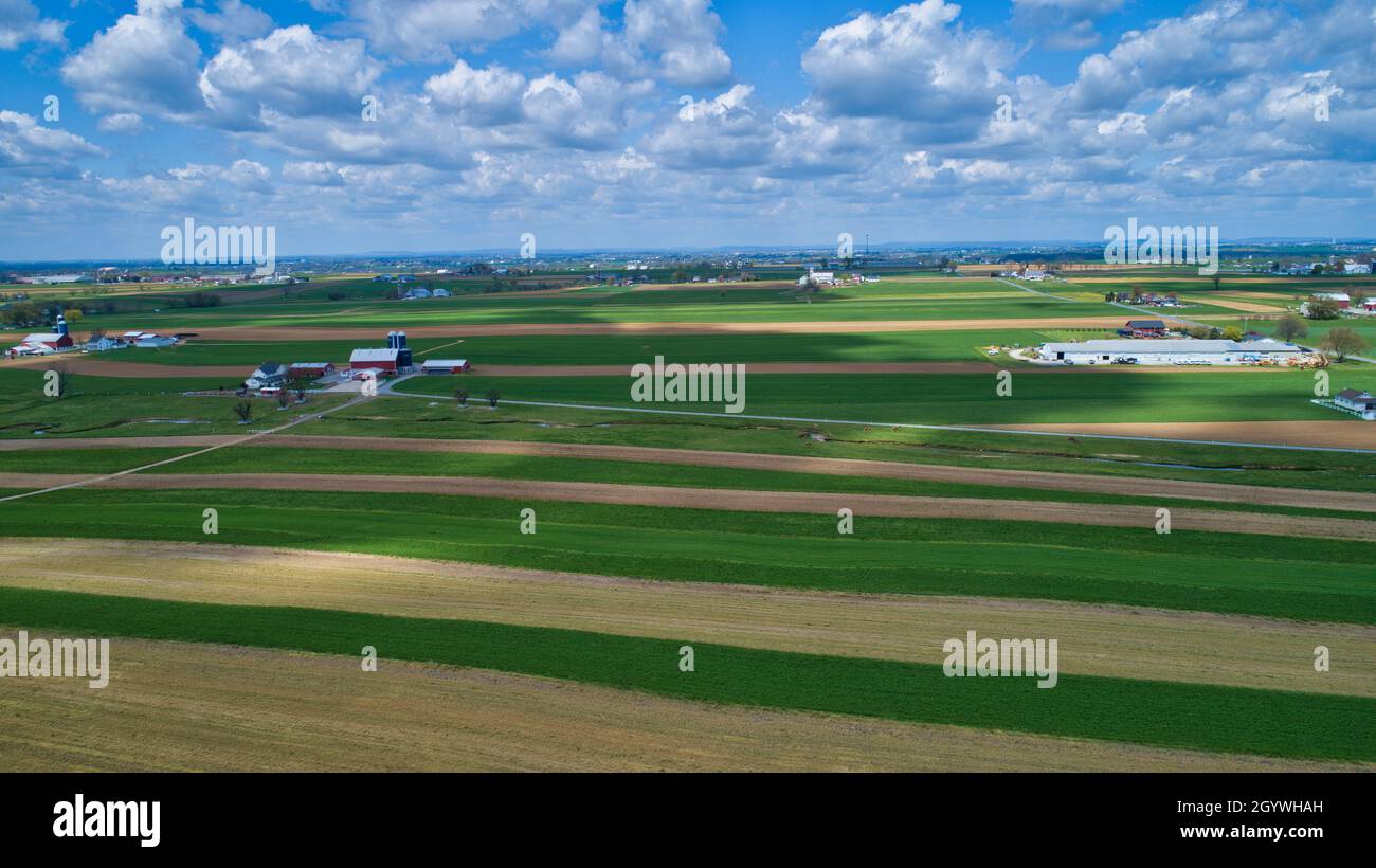A Beautiful Aerial View of Farm Countryside with Patches of Colored ...
